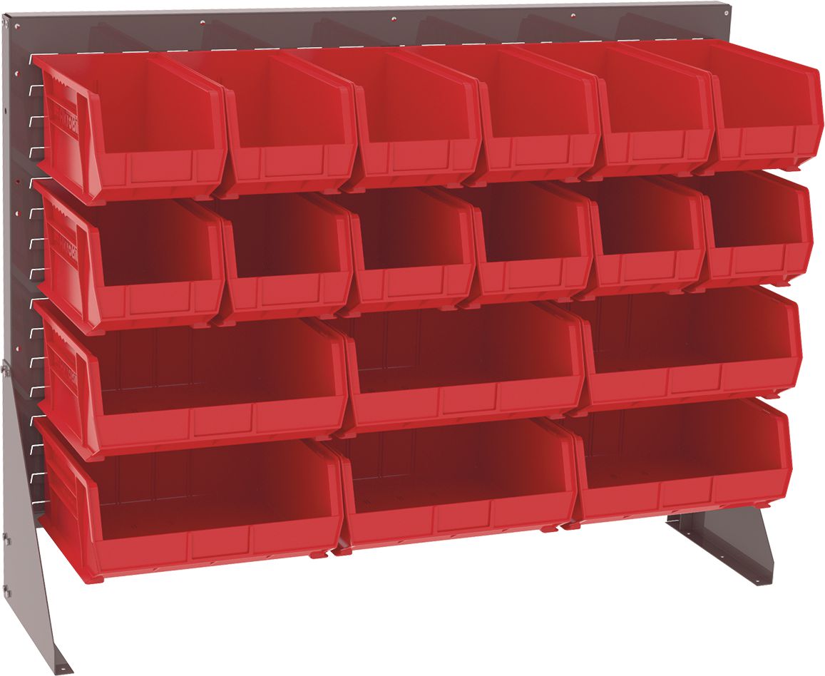 Louvered Low Profile Floor Rack, Single-Sided, 18 Red Bins, No Shelf ...