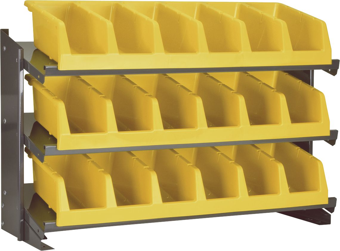 Bench Pick Rack, 12" Deep Shelves, 3 Shelves, 3 Yellow System Bins ...