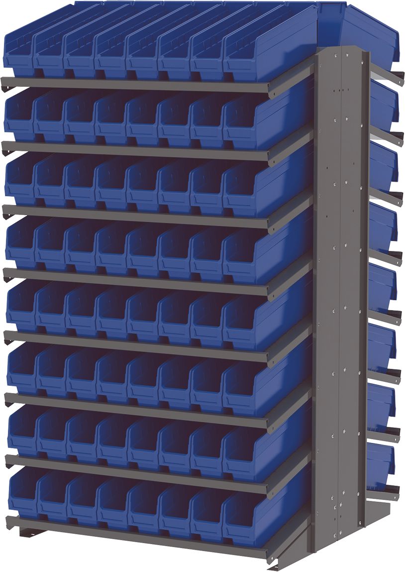 Double-Sided Pick Rack, 16 18" Deep Shelves, 128 Blue ShelfMax® Bins ...