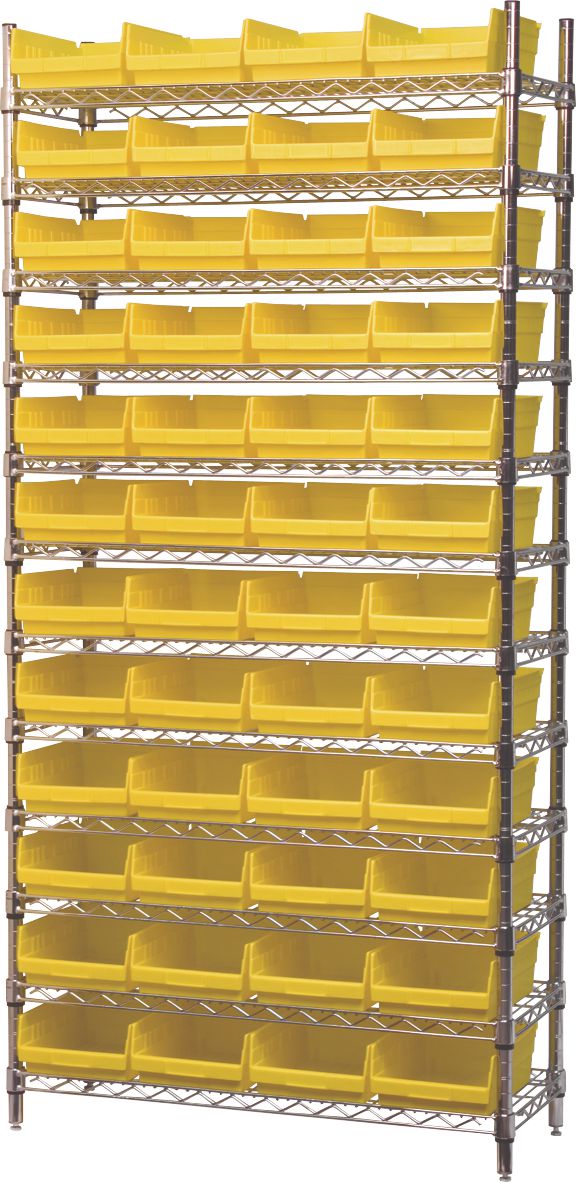 Shelf Bin Wire Shelving System, 36" W x 1D x 7H, 45 Yellow Bins – Kent ...