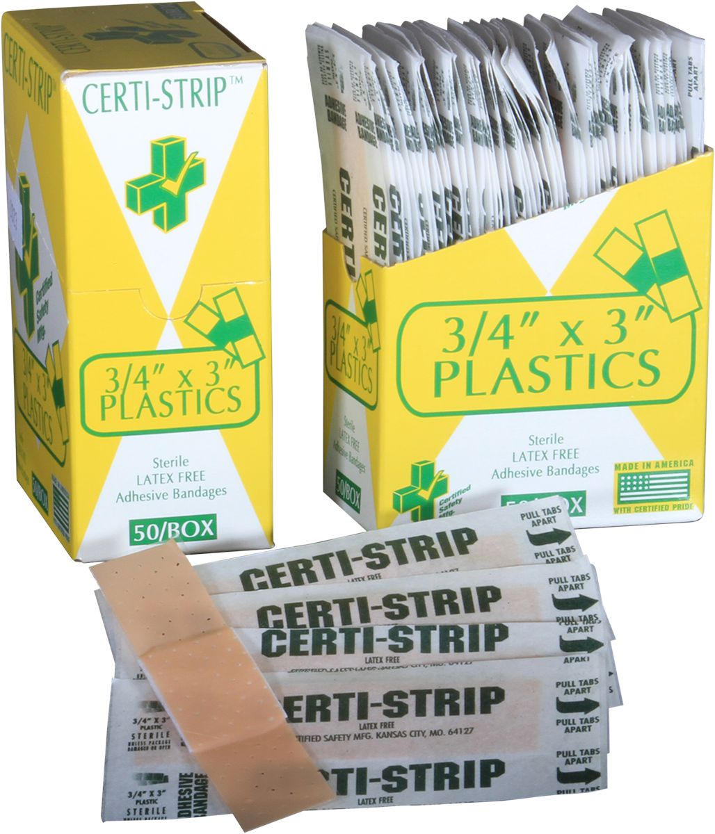 Certi-Strip™ – Plastic Strip Bandages – 3/4" x 3" - 50/box – Kent ...