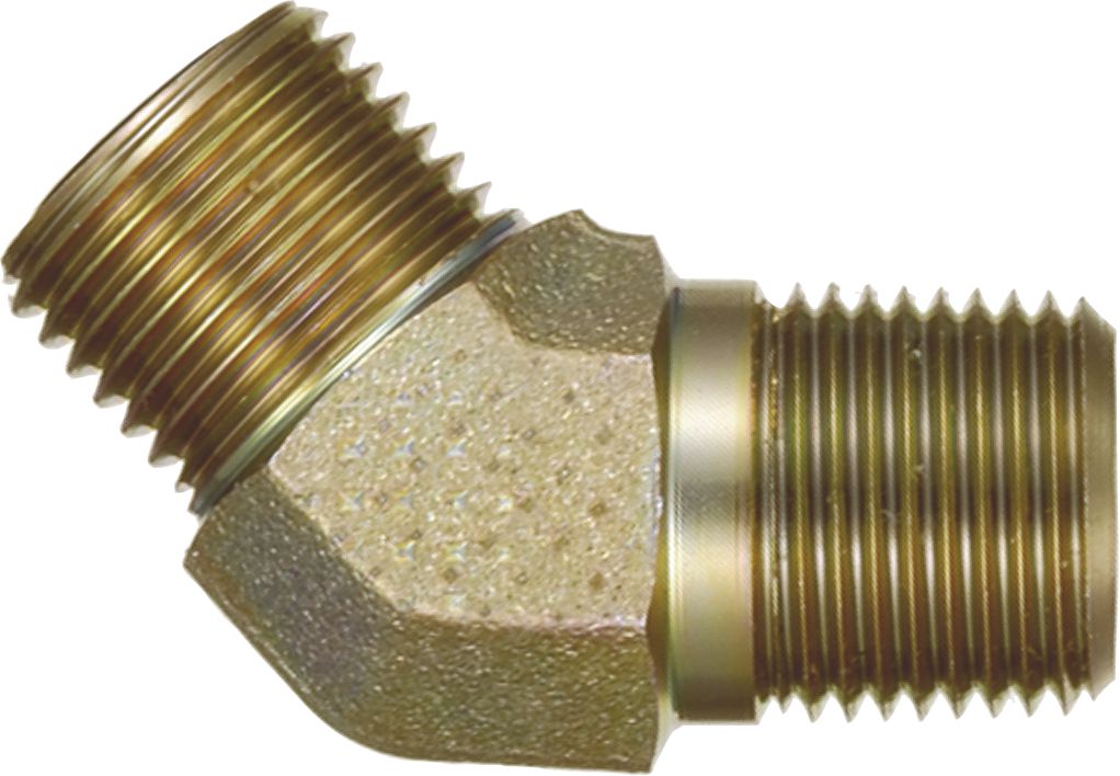 Hydraulic Adapters, 45° Elbow, Male ORFS X Male NPTF – Kent Automotive